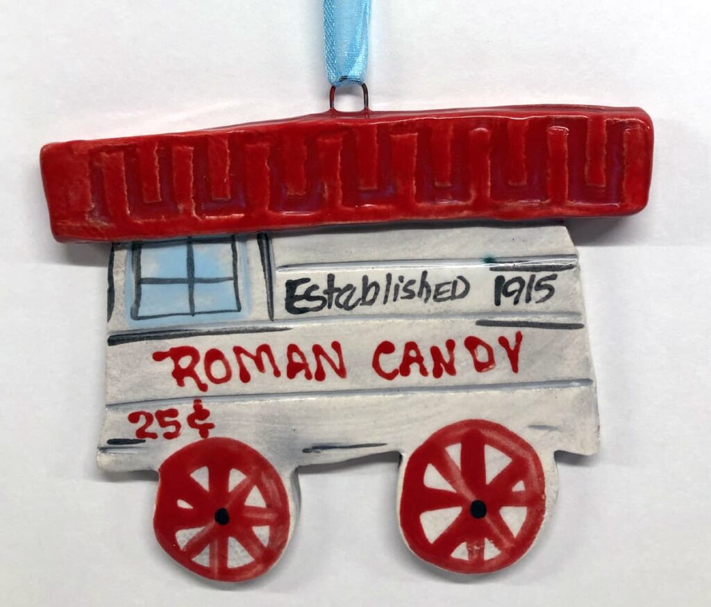 Roman Candy Cart Ceramic Ornament - JazzyStuff.com